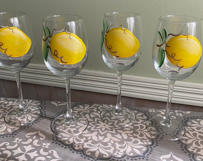 Lemon Wine Glasses Set of 4 - Etsy