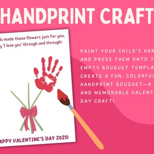 Kids Valentine's Handprint Craft, DIY Printable Bouquet Parent Gift ...