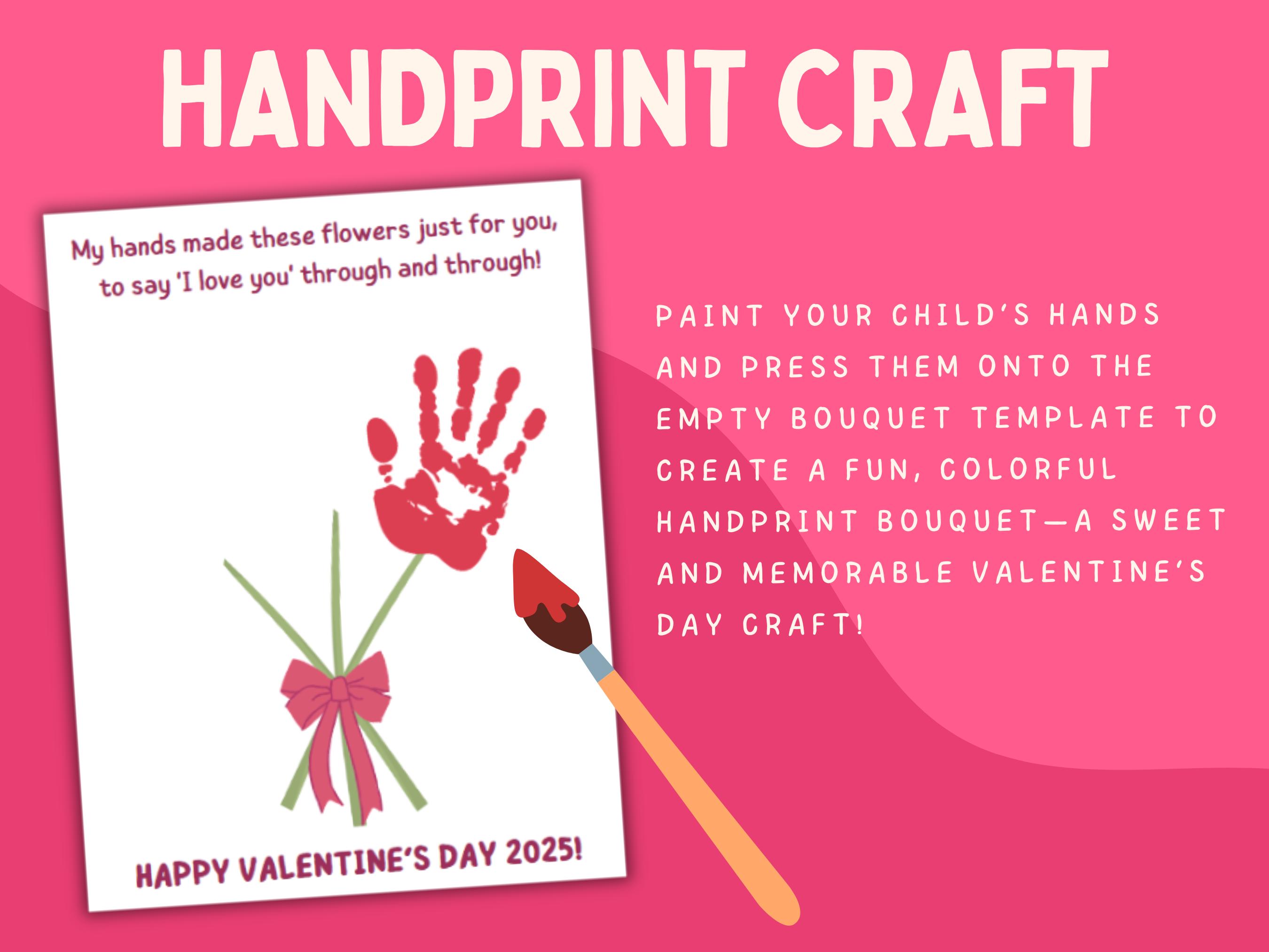 Kids Valentine's Handprint Craft, DIY Printable Bouquet Parent Gift ...
