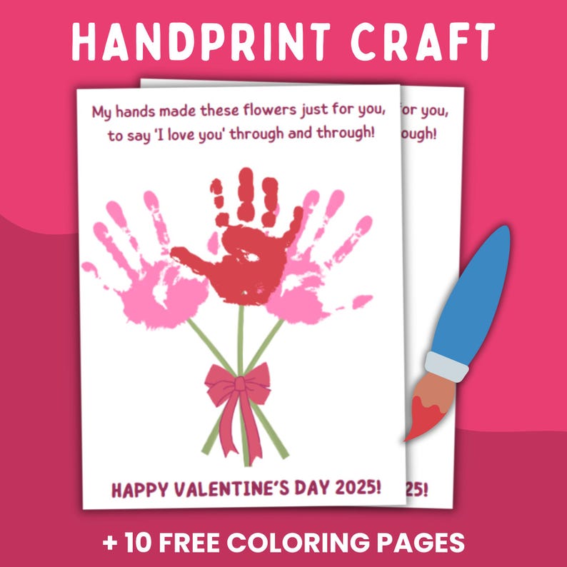Kids Valentine's Handprint Craft, DIY Printable Bouquet Parent Gift ...
