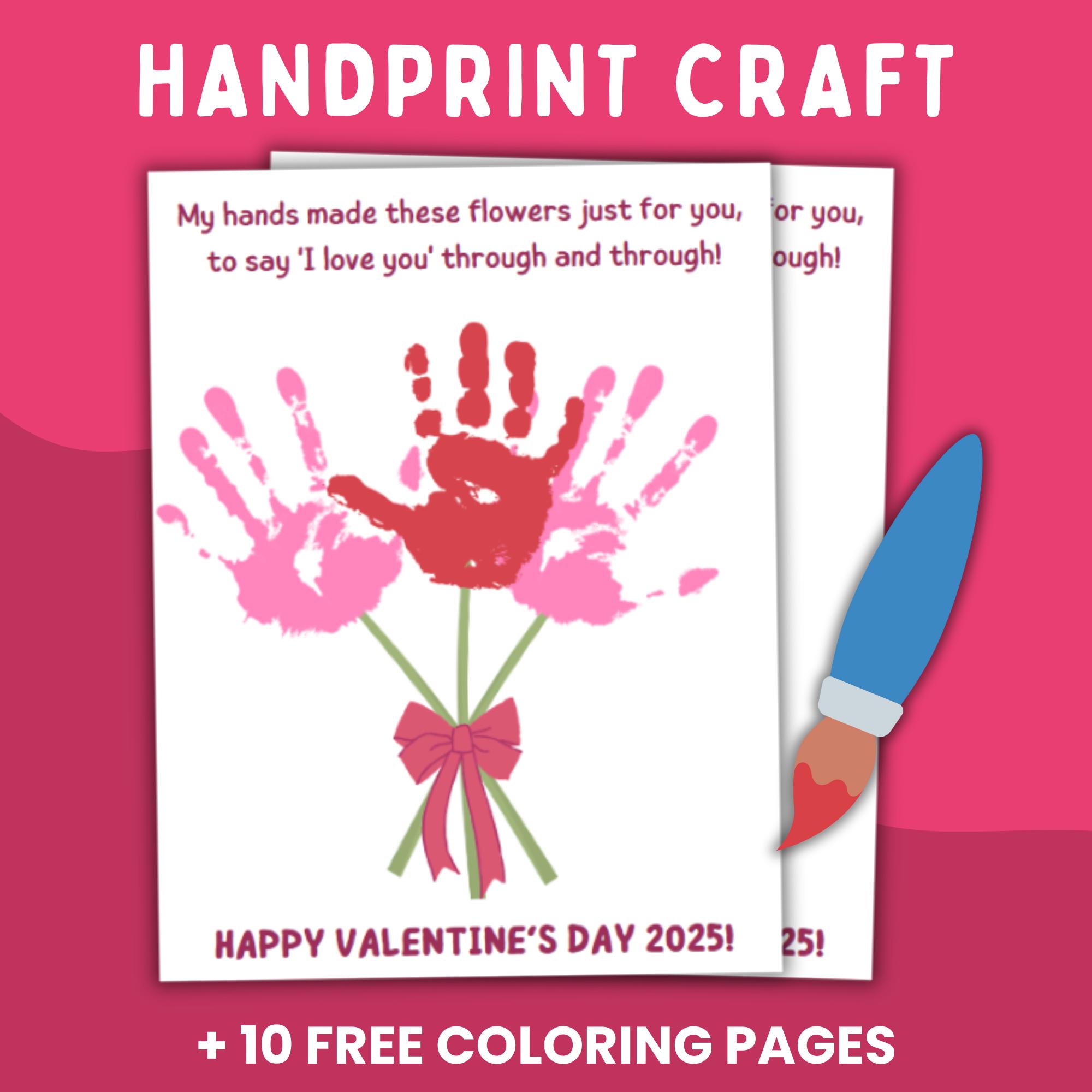 Kids Valentine's Handprint Craft, DIY Printable Bouquet Parent Gift ...