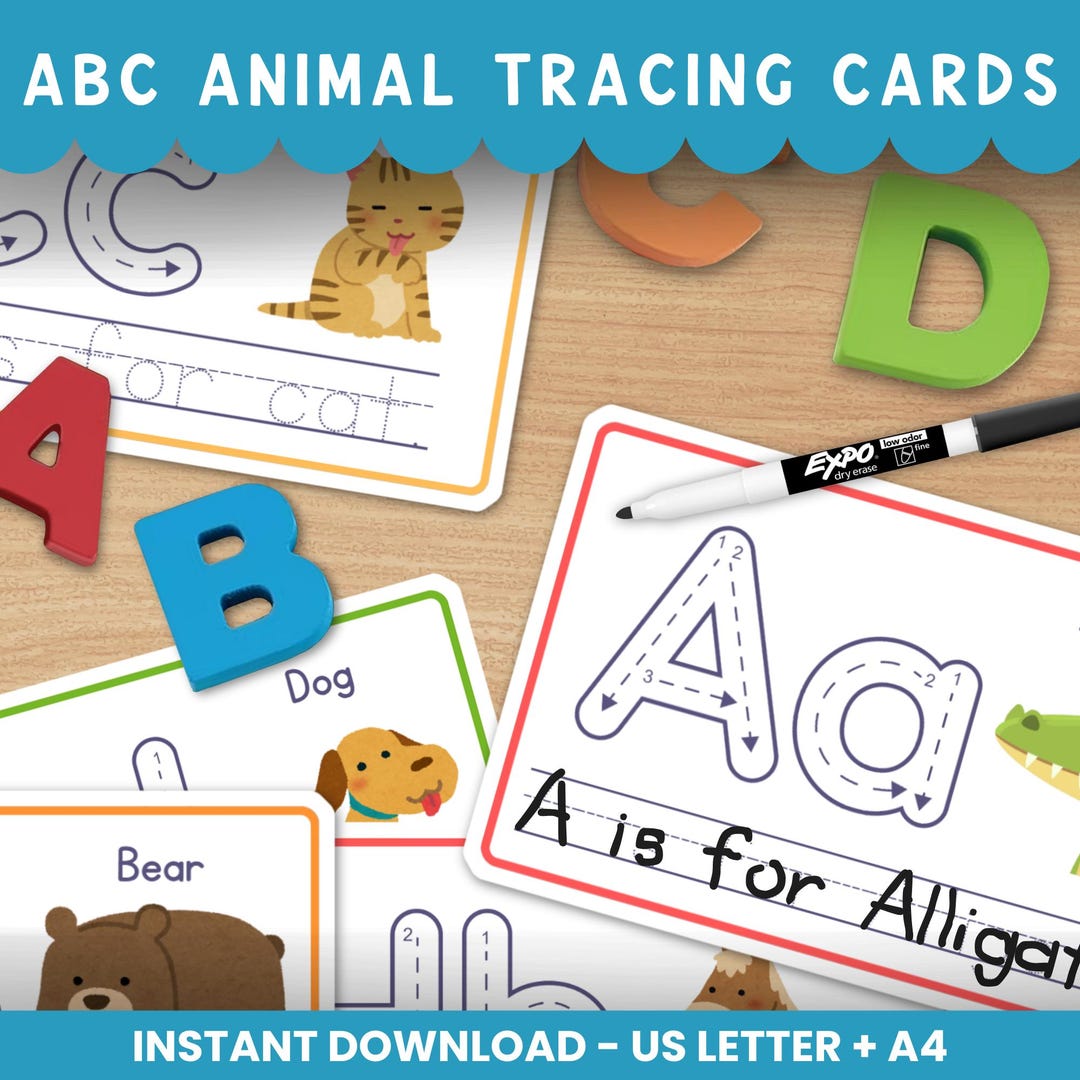 ABC Tracing Cards, Alphabet Flashcards, Pre-k ABC Cards Play Dough Mats ...