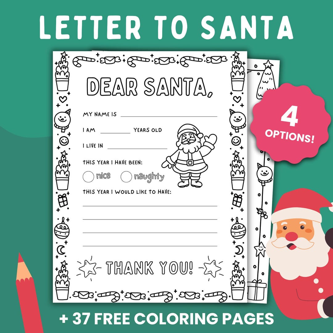 Kids Letters to Santa Coloring Pages, Printable Dear Santa Letter, Kids ...