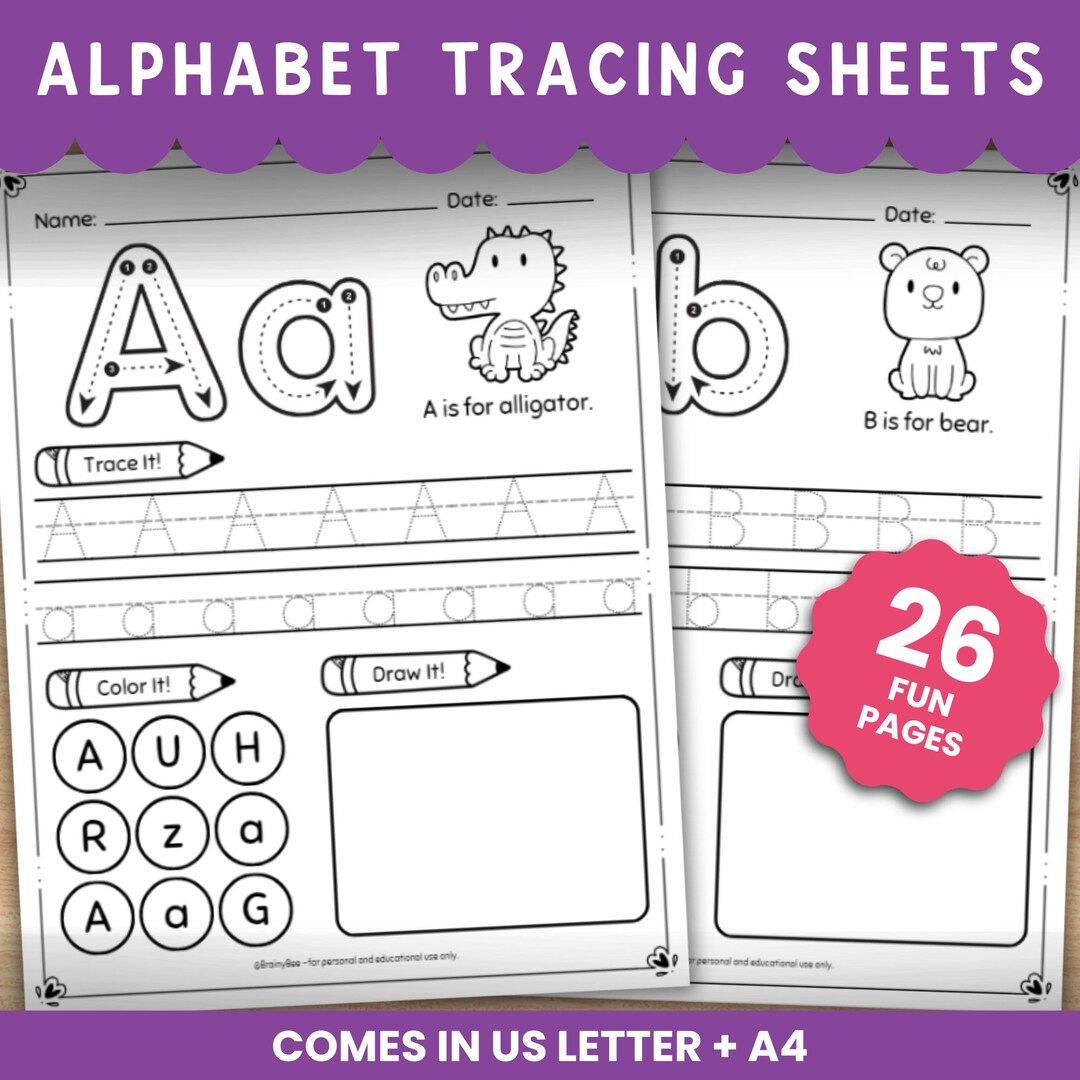 Alphabet Tracing Worksheets, Printable Coloring Drawing Preschool Prek ...