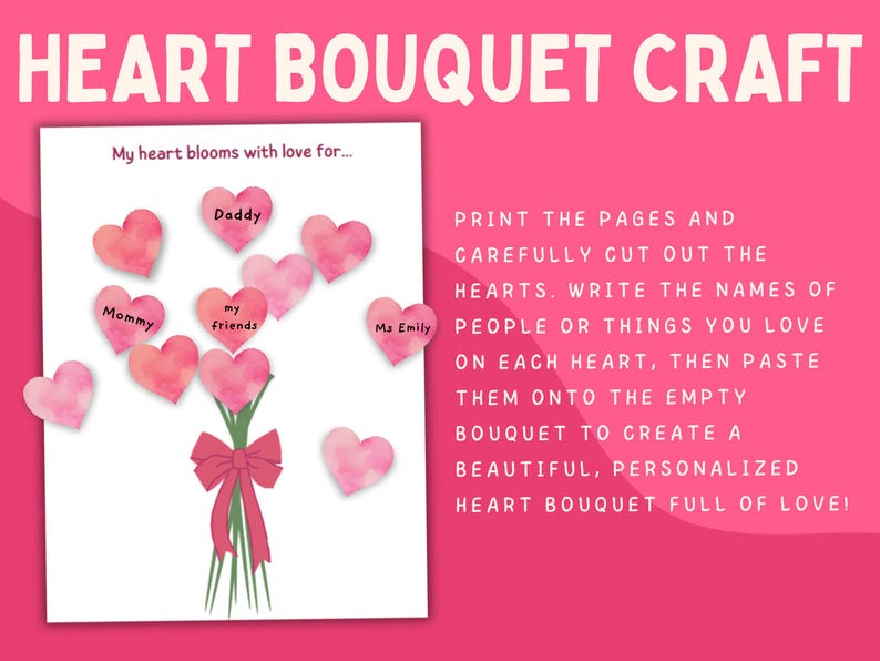 Heart Bouquet Activity, Montessori Valentine's Day Printable Heart ...