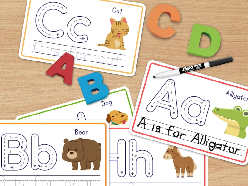 ABC Tracing Cards, Alphabet Flashcards, Pre-k ABC Cards Play Dough Mats ...
