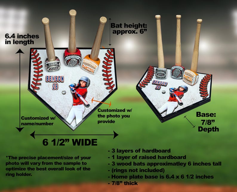 Custom 3-bat Baseball/softball Ring Stand, Personalized Championship ...