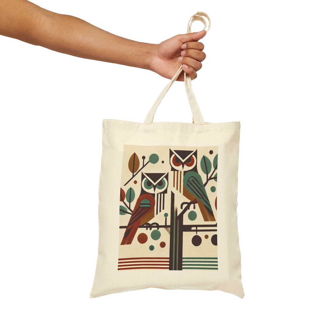 Mid-century Modern Owl Cotton Canvas Tote Bag - Owl Lover Gift, Retro ...