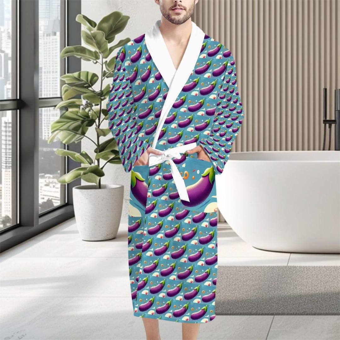 Custom Bath Robe, Unisex Original Funny Eggplant Emoji Design, Self ...
