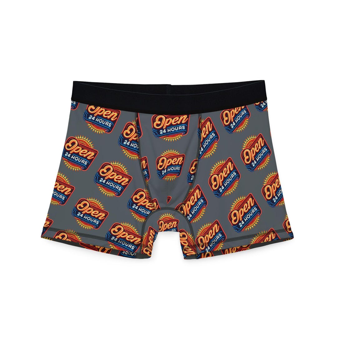 Men's Boxers, Funny Open 24 Hours Vintage Neon Sign Design, Spicy Gift ...