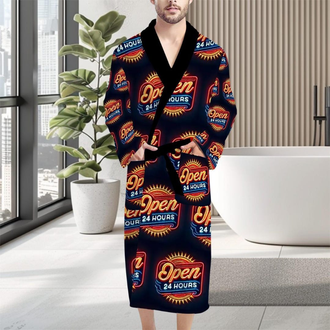 Custom Bath Robe, Unisex Original Funny Open 24 Hours Design, Self-care ...
