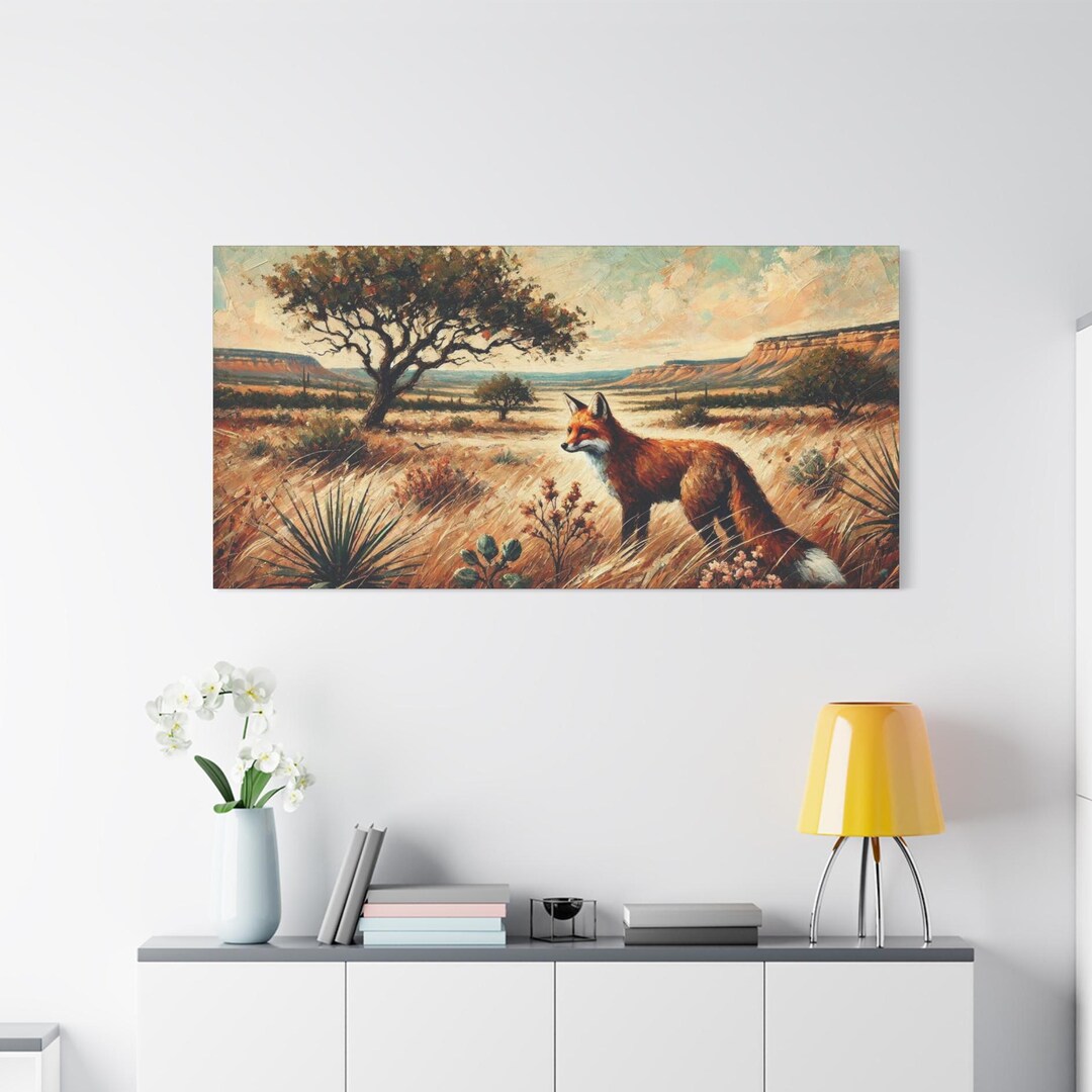 Original Modern Impressionist Fox Canvas Print, Matte Stretched Art, 7 ...