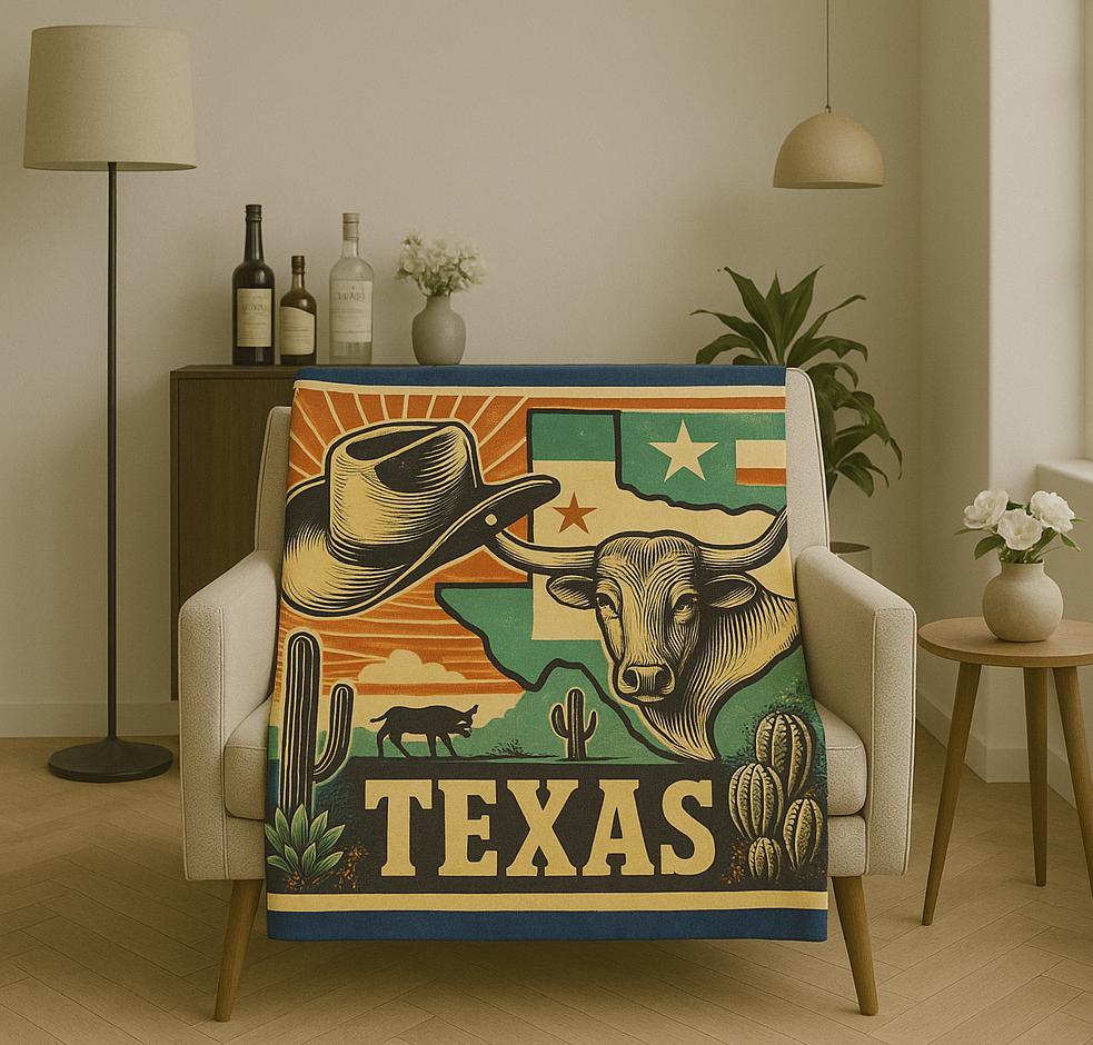 Plush Blanket, Texas Longhorn Design, Housewarming Gift, Rustic Decor ...