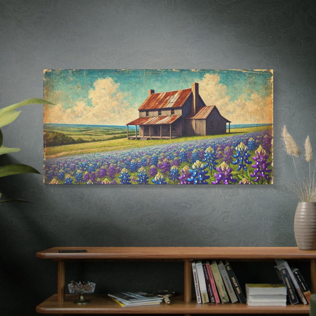 Original Primitive Folk Farm House Canvas Print, Matte Stretched Wall ...