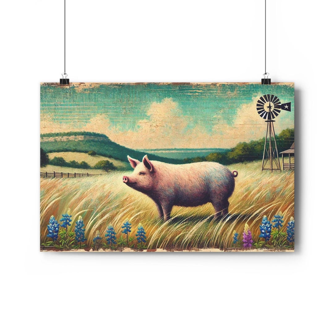 Rustic Pig Fine Art Print - Western Home Decor, Colorful Giclée Print ...