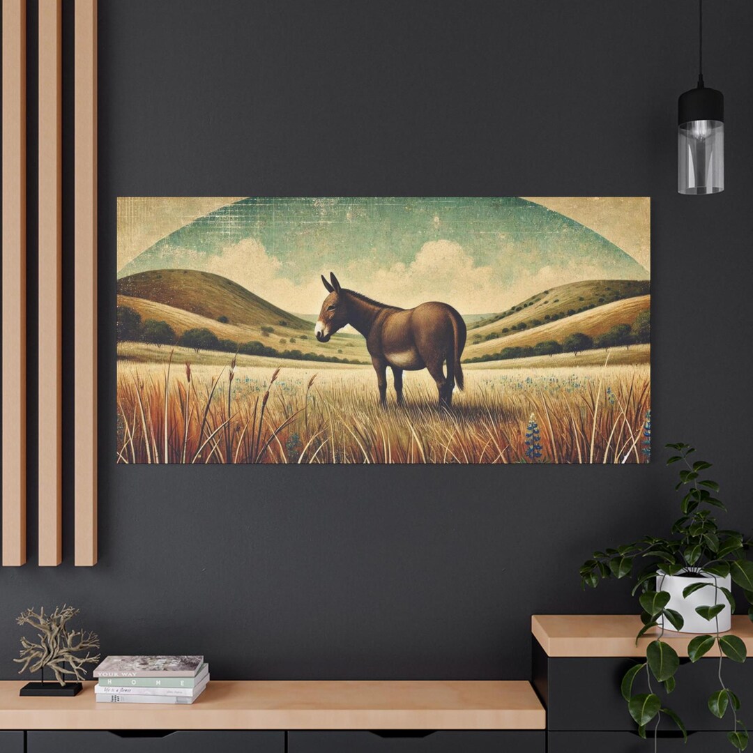 Original Primitive Folk Art Mule Canvas Print, Matte Stretched Art, 7 ...