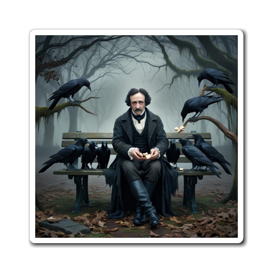 Raven Feeding Magnets Gothic Dark Aesthetic, Edgar Allan Poe Inspired ...