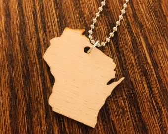 Wooden Indiana Necklace US State Jewelry in Birch Wood | Etsy