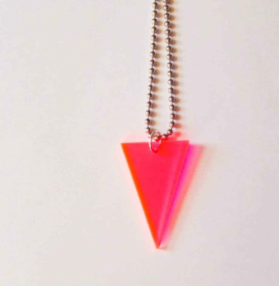 Geometric Neon Pink Triangle Necklace, Fluorescent Acrylic, Neon ...