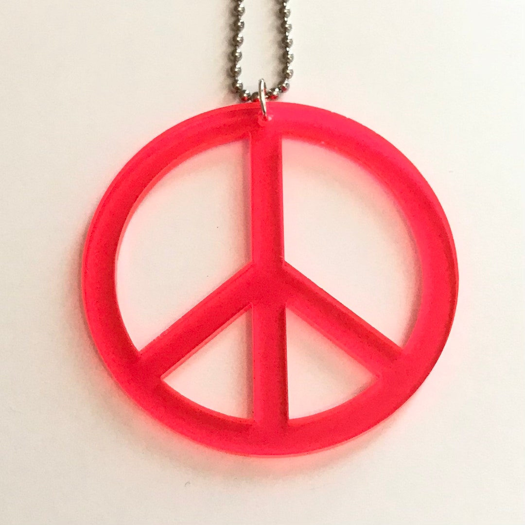 Neon Pink Large Peace Sign Shaped Necklace, Hippie Style Jewelry, Peace ...