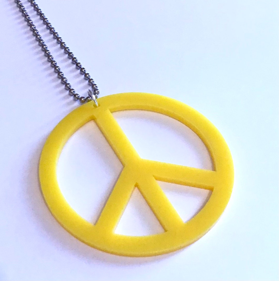 Yellow Peace Sign Necklace in Laser Cut Acrylic, Large Peace Sign ...