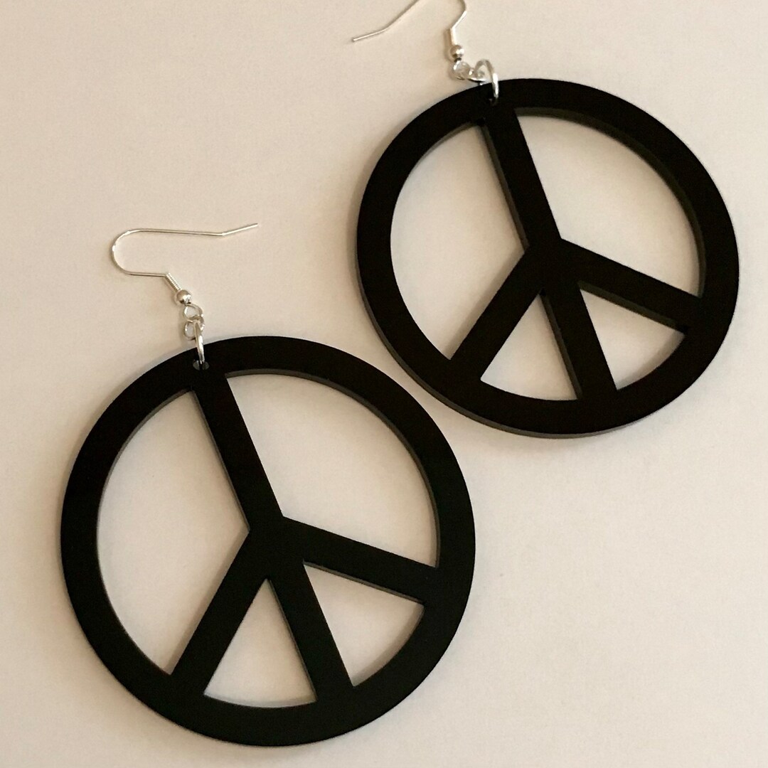 Large Peace Sign Earrings, Black Acrylic, Large Statement Earrings ...