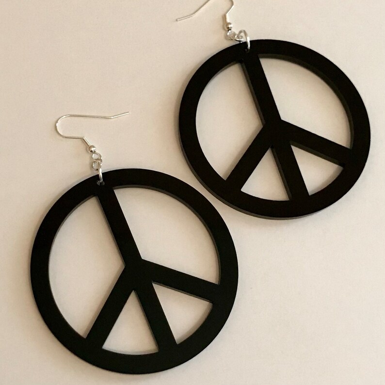 Large Peace Sign Earrings Black Acrylic Large Statement - Etsy