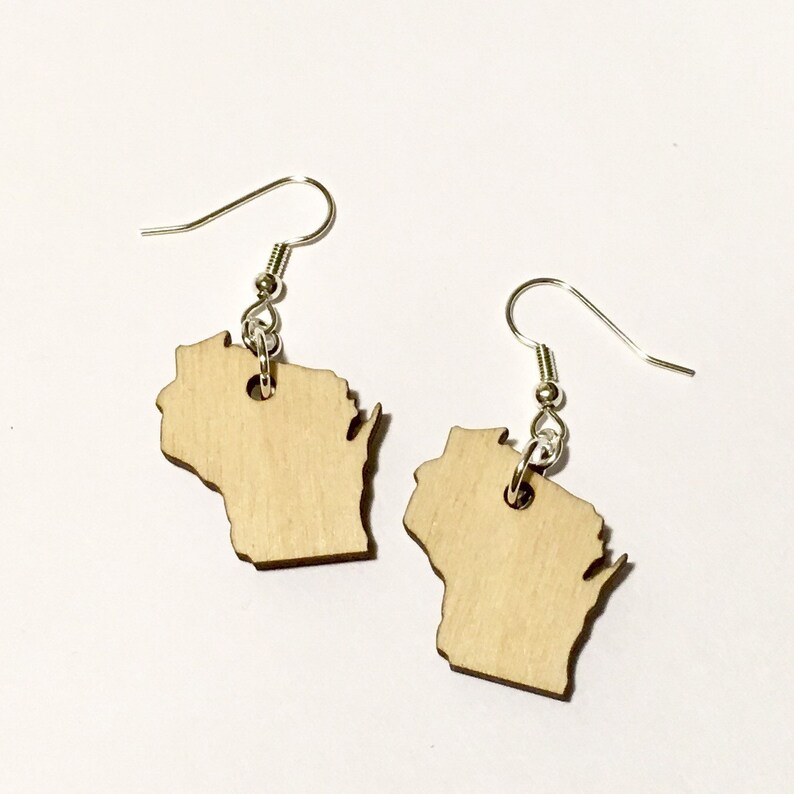 Wisconsin Earrings Wooden State Shape Jewelry Lasercut - Etsy