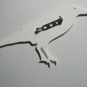 Raven Brooch, Bird Shaped Pin, White Acrylic Plastic, Nature Gift ...