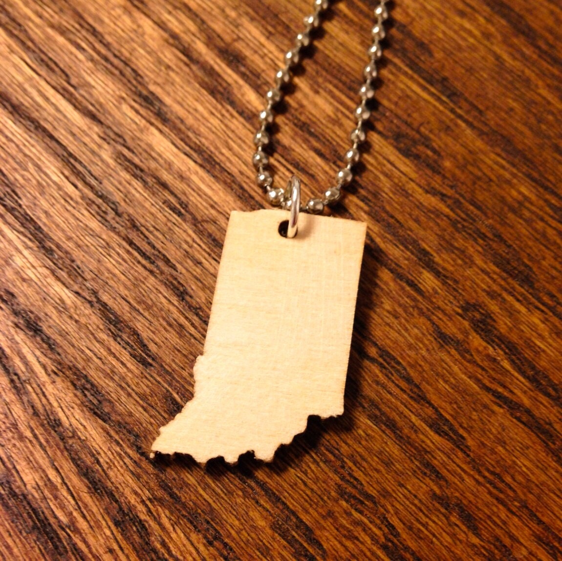 Wooden Indiana Necklace US State Jewelry in Birch Wood | Etsy