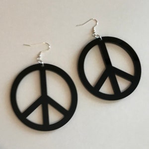 Large Peace Sign Earrings, Black Acrylic, Large Statement Earrings ...
