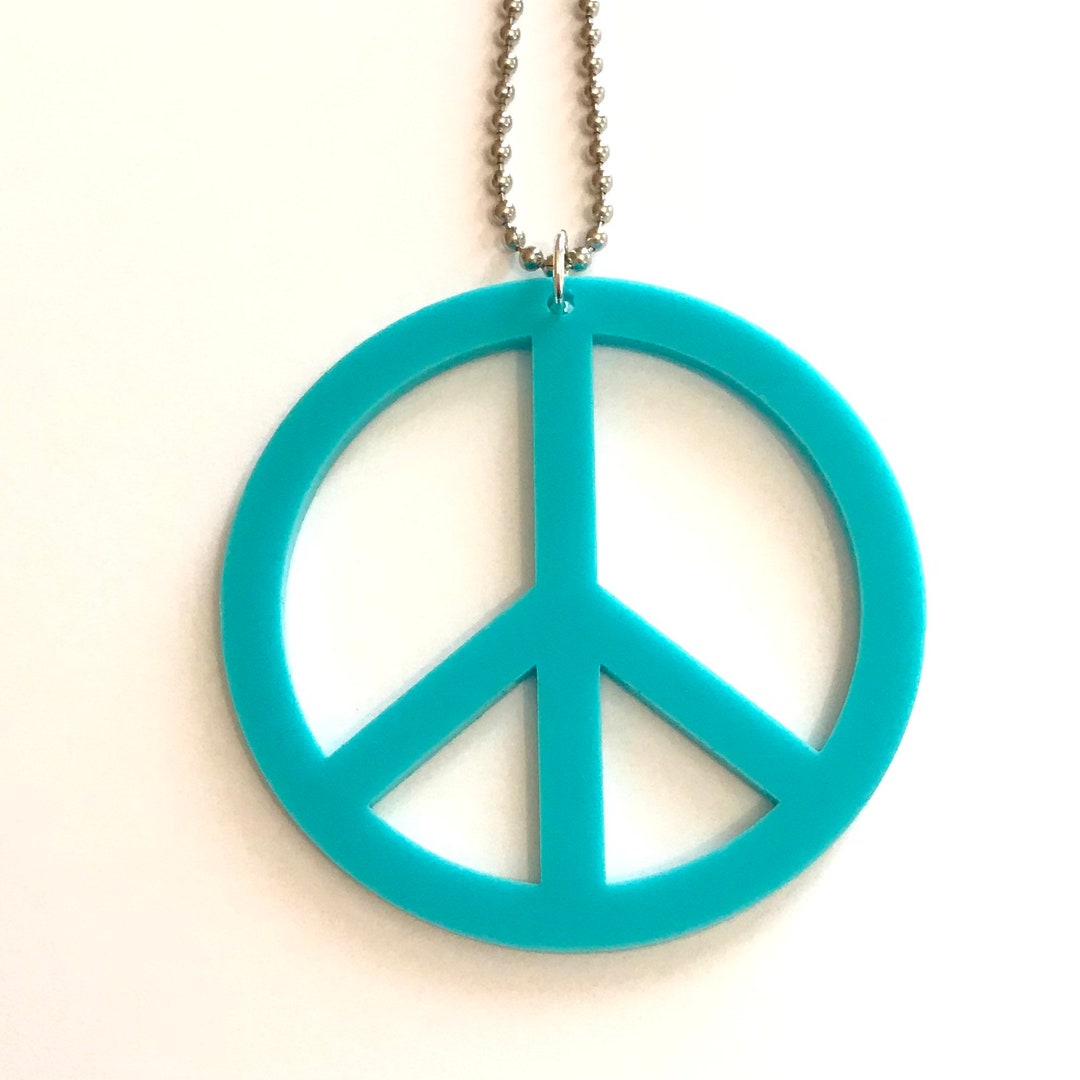 Peace Sign Necklace Turquoise Blue Large Laser Cut Acrylic Statement ...