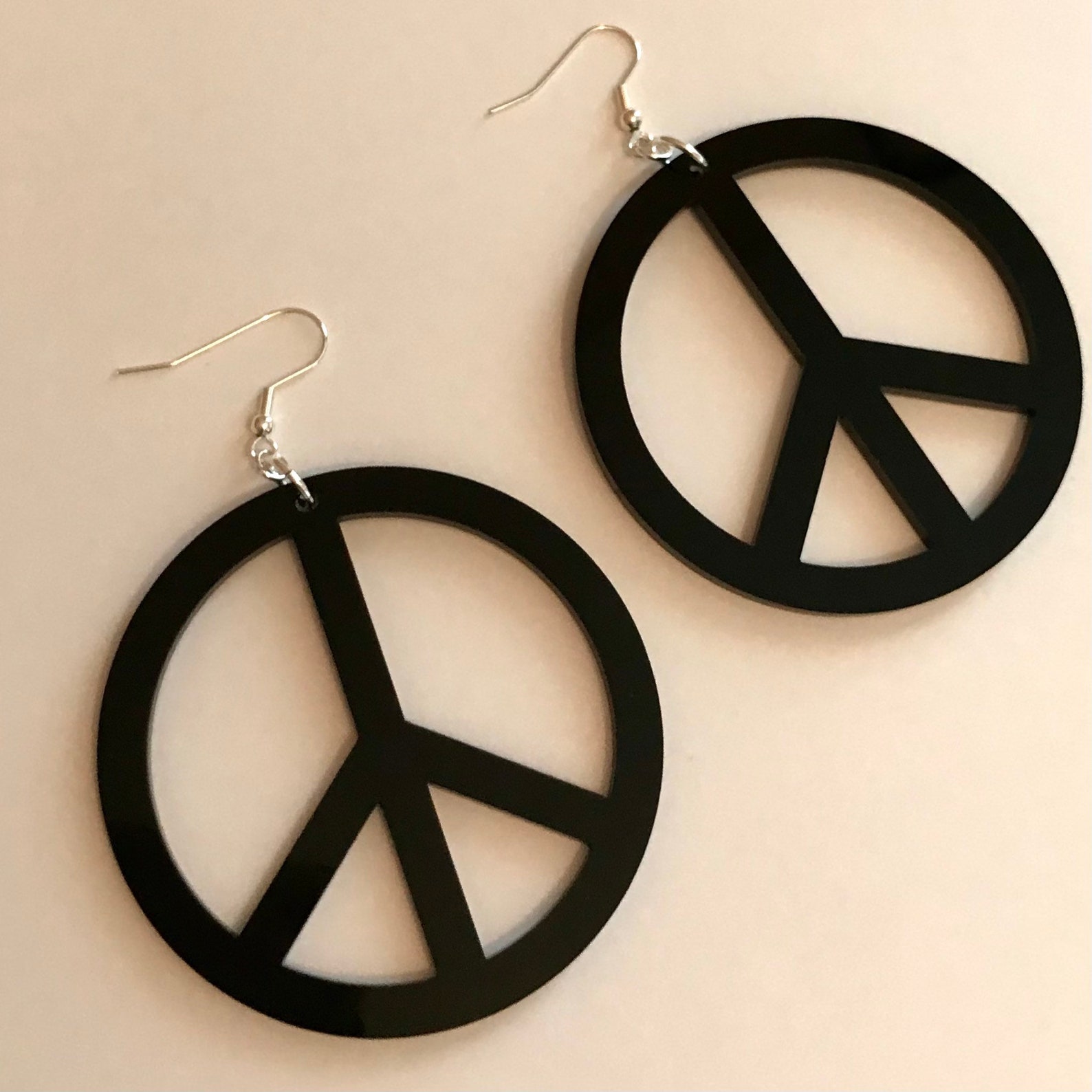 Large Peace Sign Earrings Black Acrylic Large Statement - Etsy