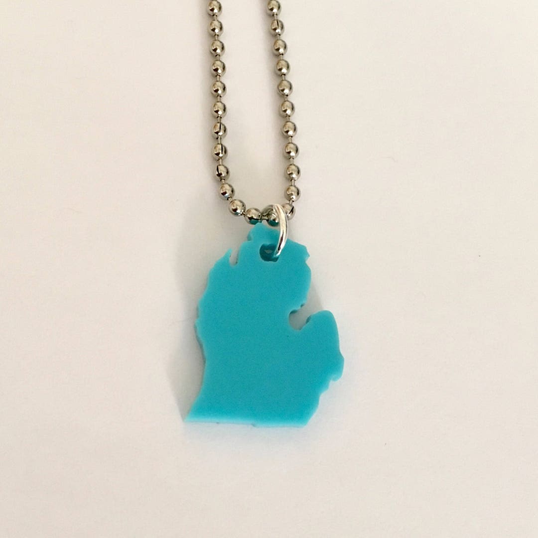 Collar de Michigan cortado con láser, joyería estatal en azul turquesa ...