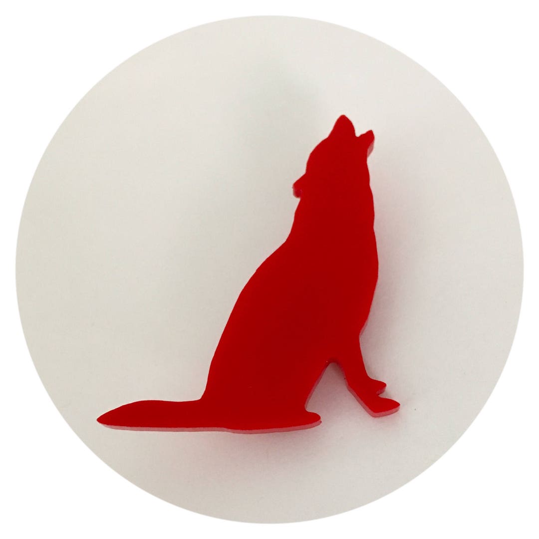 Animal Shape Pin, Howling Wolf Pin in Red Acrylic, Wolf Shape, Wolf ...