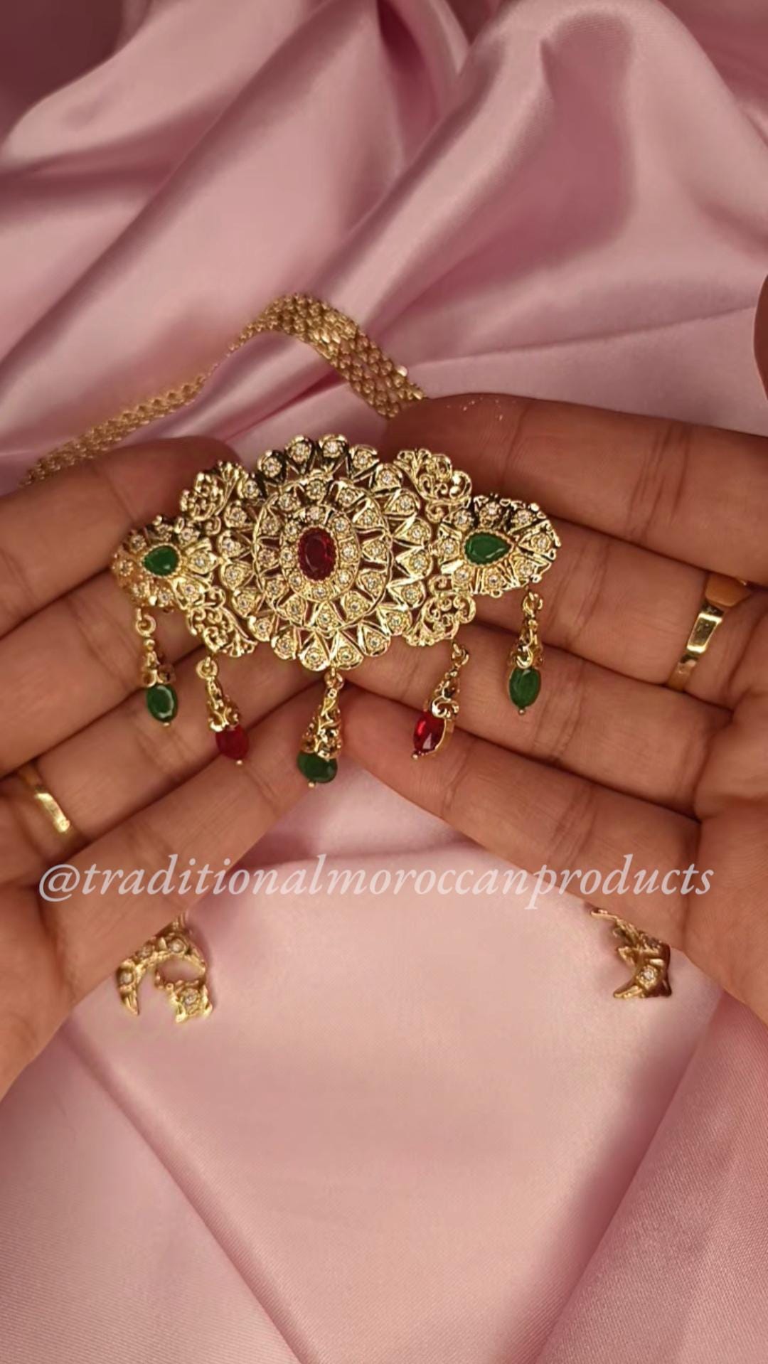 Traditional Jewelry Set Gold Plated Earrings Necklace, Brooch With ...