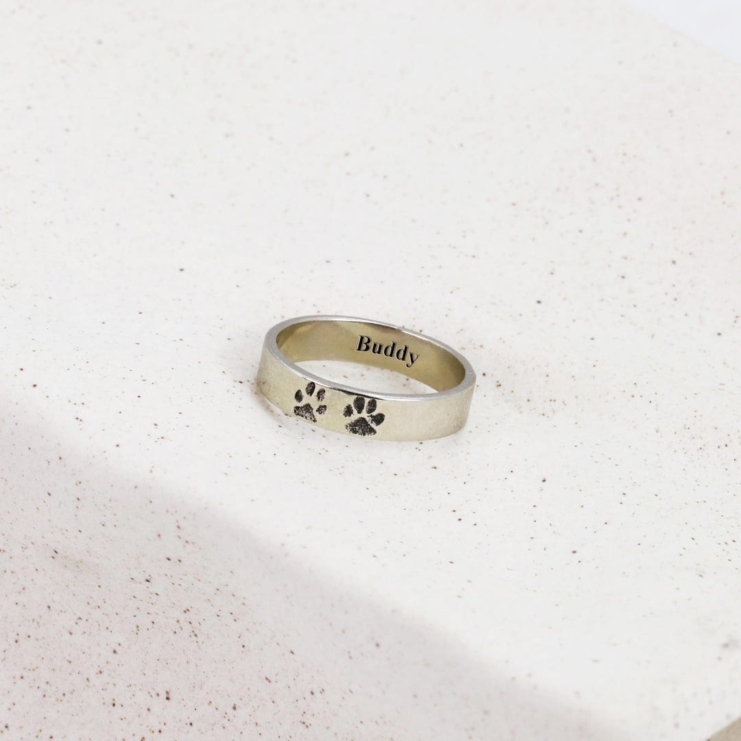 Personalised Pet Paw Prints Ring, Custom Your Pet’s Paw Band, Silver ...