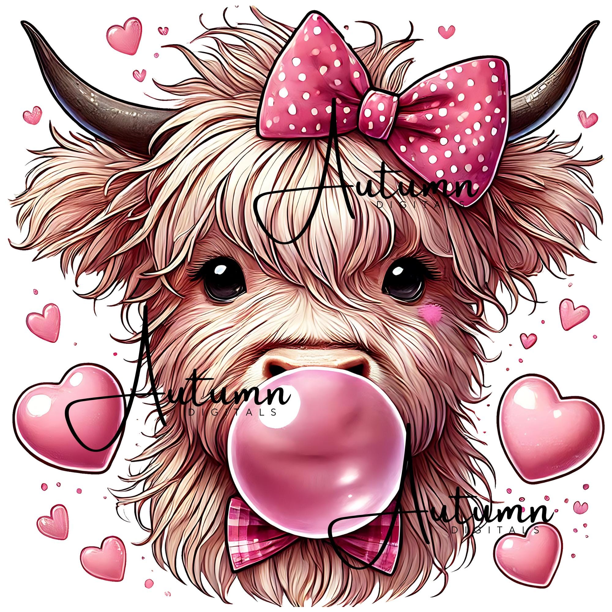 Love Bubble Cow Digital Download, Png, Sublimation, Highland Cow ...
