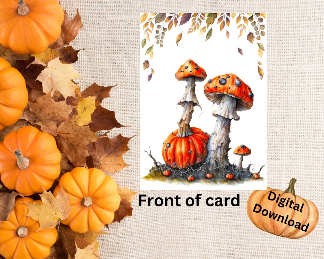 Digital Download Mushroom Fall Card, Png, Printable - Etsy