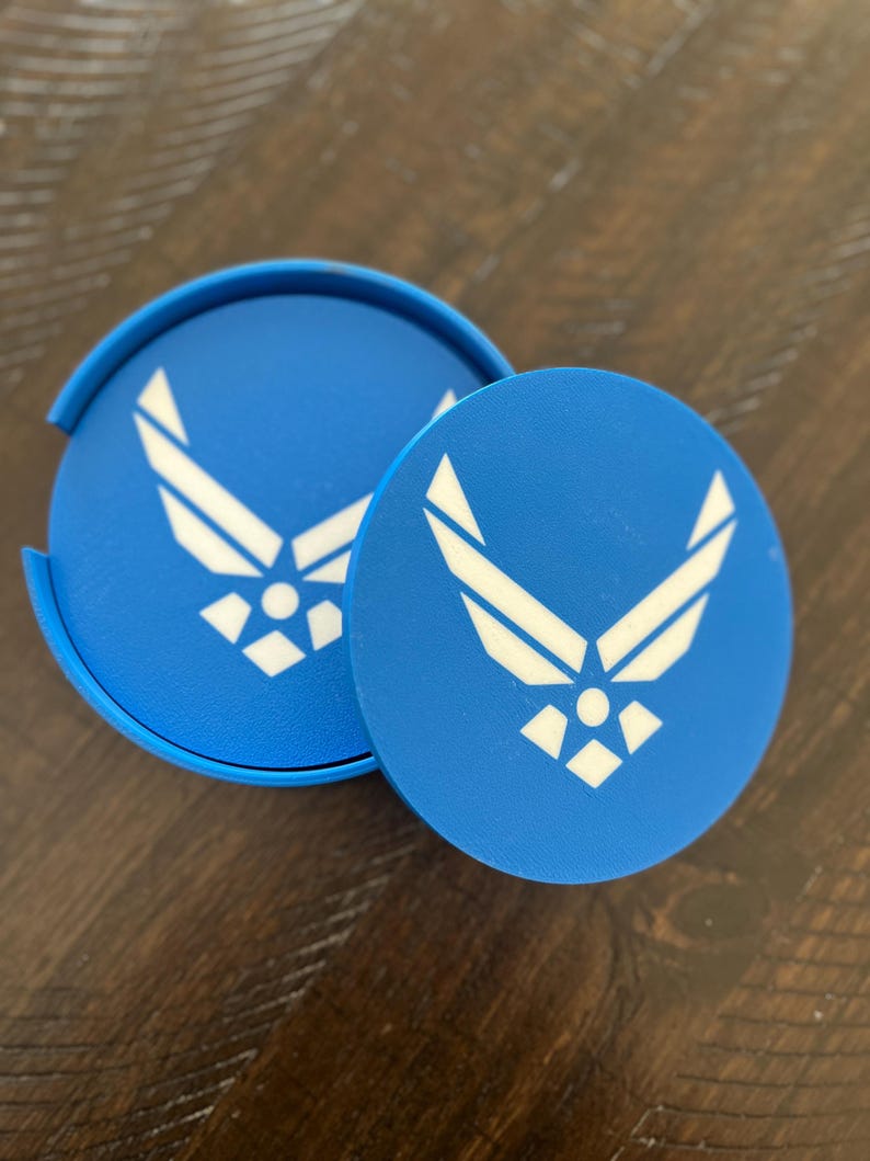 USAF Coaster Set With Holder, United States Airforce, Blue, White, Cork ...