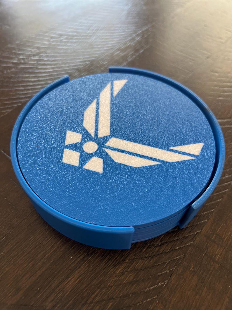 USAF Coaster Set With Holder, United States Airforce, Blue, White, Cork ...