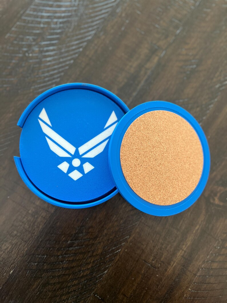 USAF Coaster Set With Holder, United States Airforce, Blue, White, Cork ...