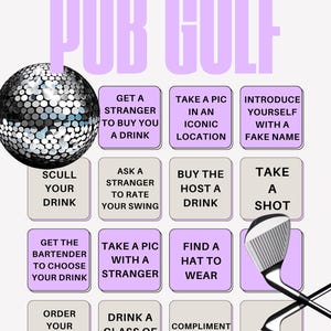 Pub Golf Challenge Bingo Card Template | Fun Printable Party Game for ...
