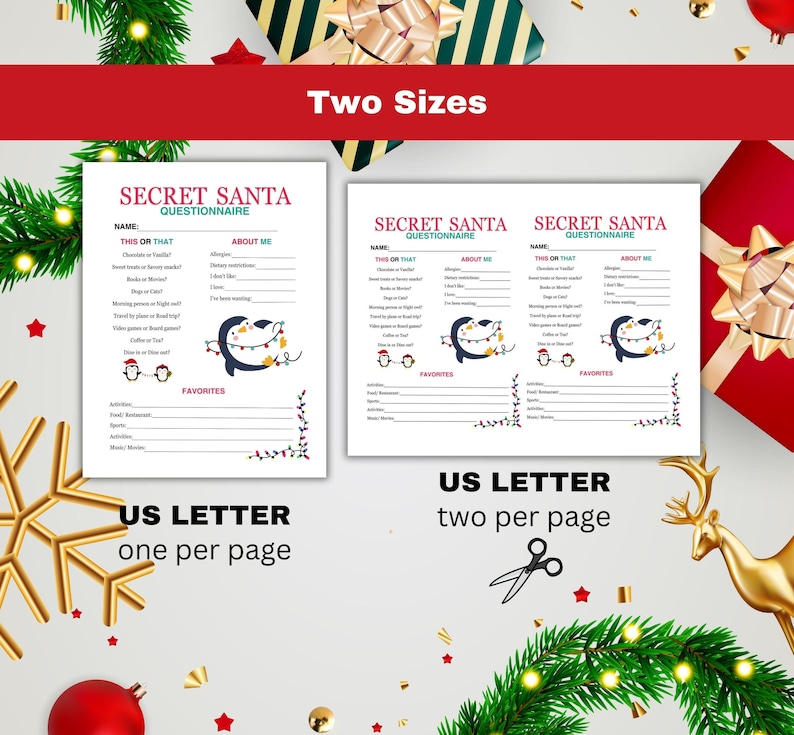 Secret Santa Questionnaire, Secret Santa Questionnaire Printable ...