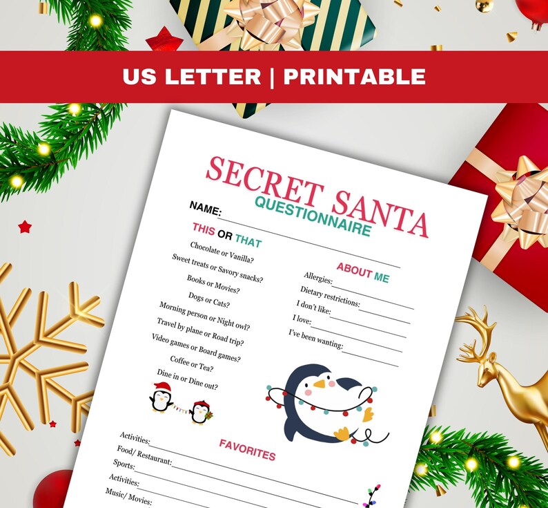 Secret Santa Questionnaire, Secret Santa Questionnaire Printable ...