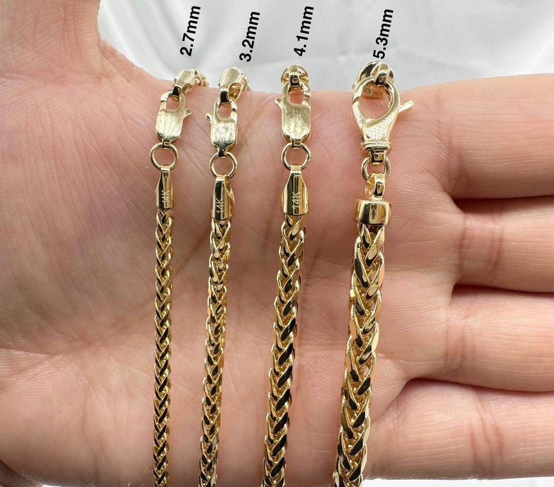 14k Gold Daimond Cut Round Wheat Chain Necklace, 18"- 28" Inches, 2.7mm ...