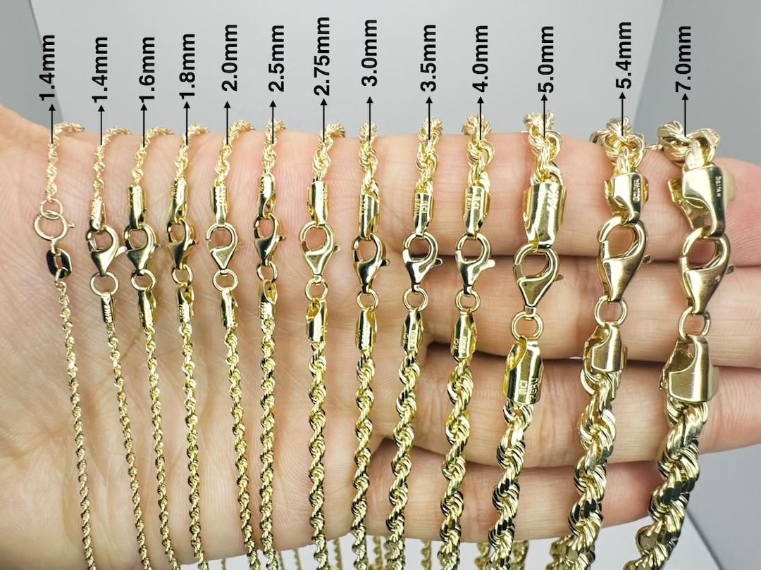 Solid 14k Gold Diamond Cut Rope Chain: 1.4mm-7.0mm Wide - Etsy