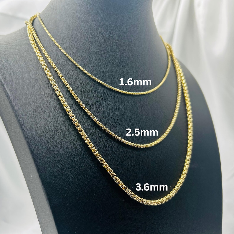 Solid 10K Gold Round Box Chain Necklace (1.6mm-3.6mm) 16' - 24" Inches ...