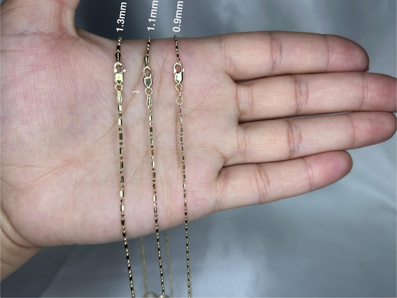 14k Solid Yellow Gold Bar & Bead Chain Necklace (16-20 Inches) 0.9mm ...