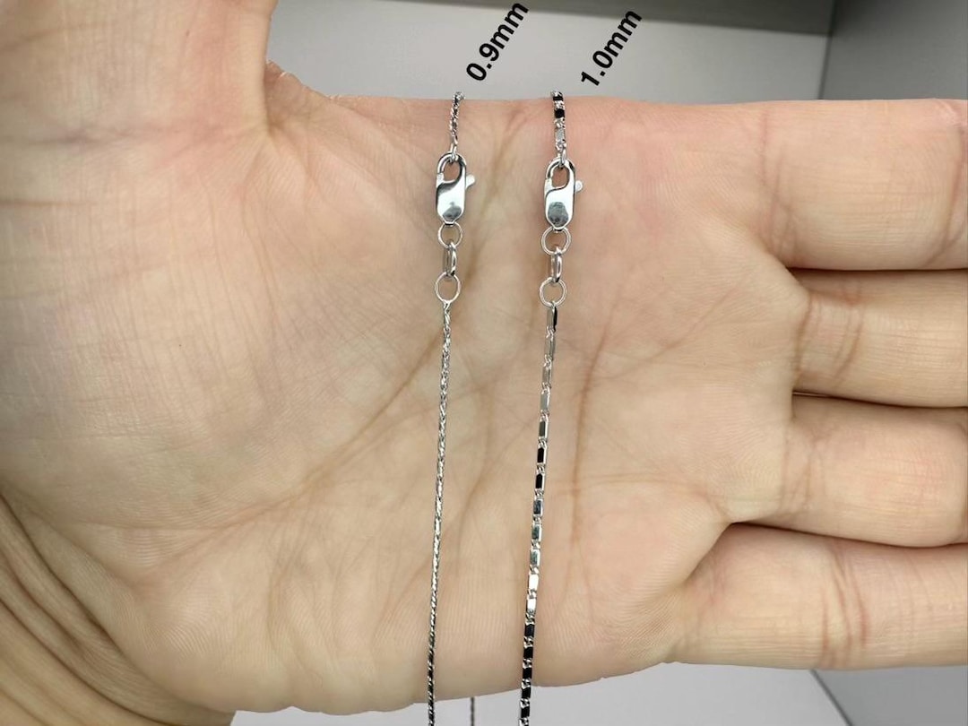 14K Solid White Gold Bar Link Lumina Chain Necklace, 0.9mm or 1.0mm ...